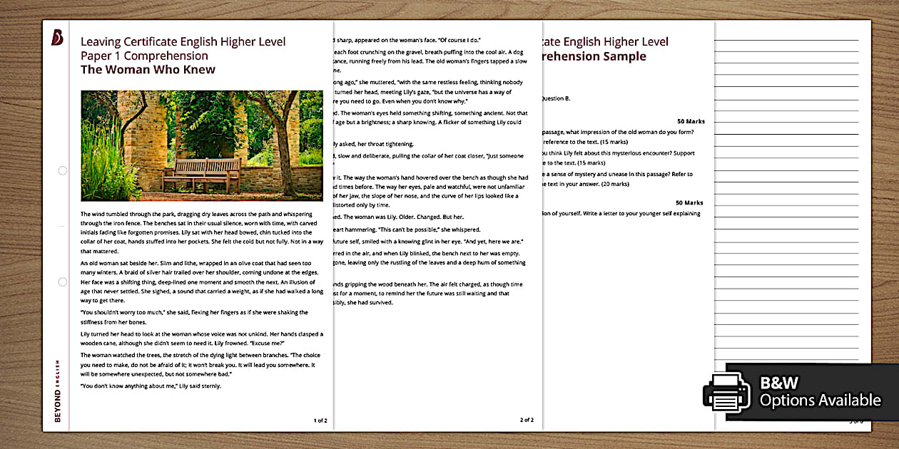 Leaving Certificate English Paper 1 Higher Level Comprehension: The ...