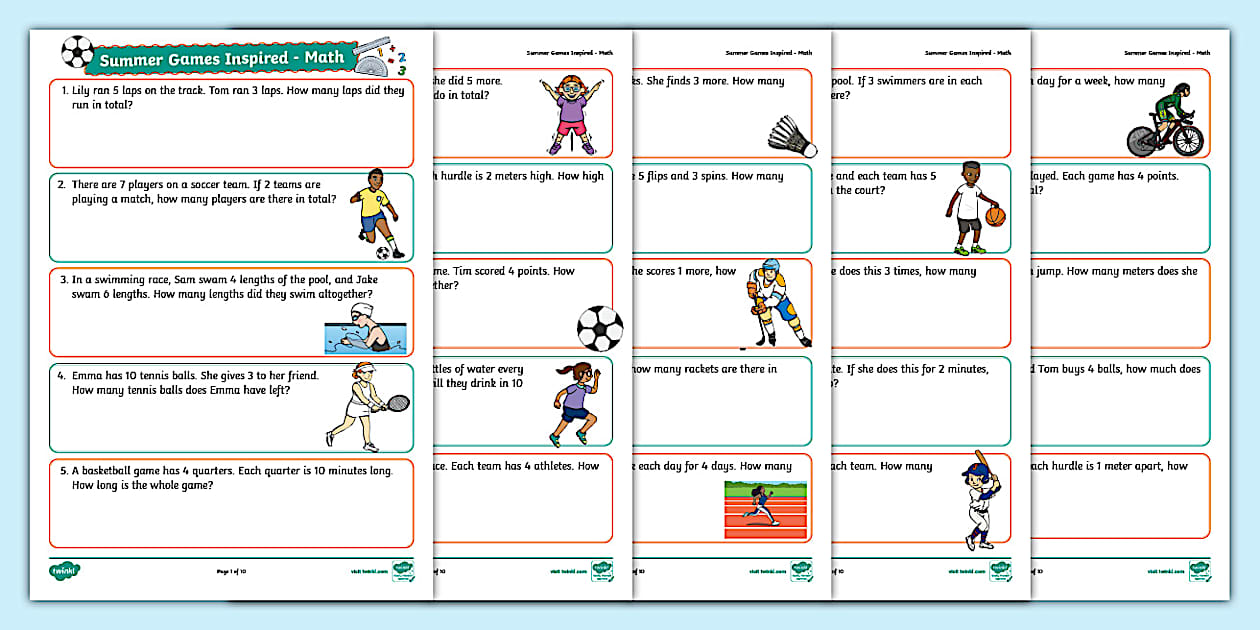 Summer Games Inspired - Maths Questions for 5-7 year-olds