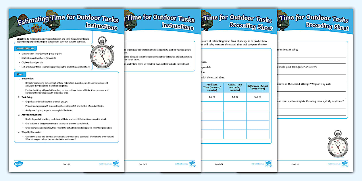 Outdoor Maths: Estimating Time for Outdoor Tasks - Twinkl