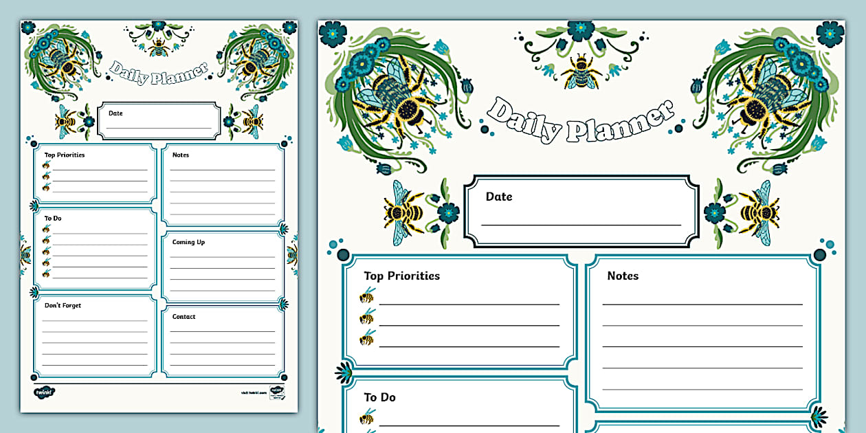 Bee-Themed Daily Planner (teacher made) - Twinkl