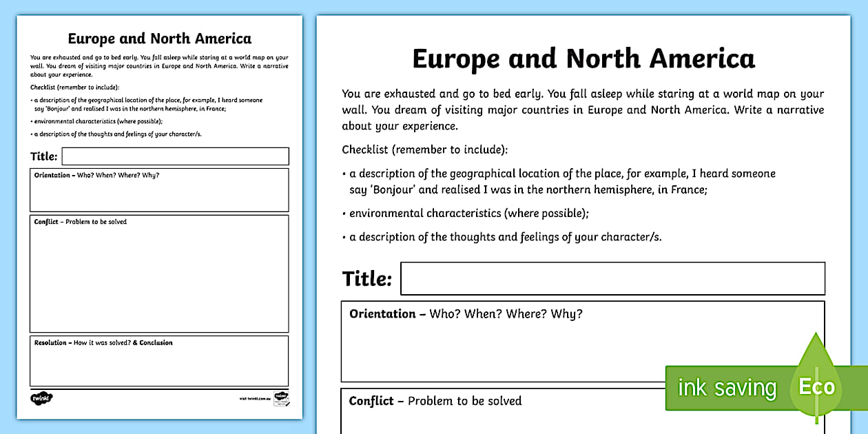 Europe and North America Narrative Writing Template - Twinkl
