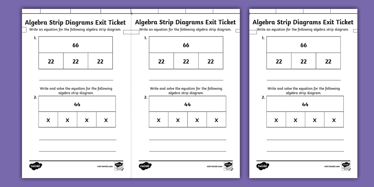 Fourth Grade Algebra Equations Strip Diagrams Exit Ticket