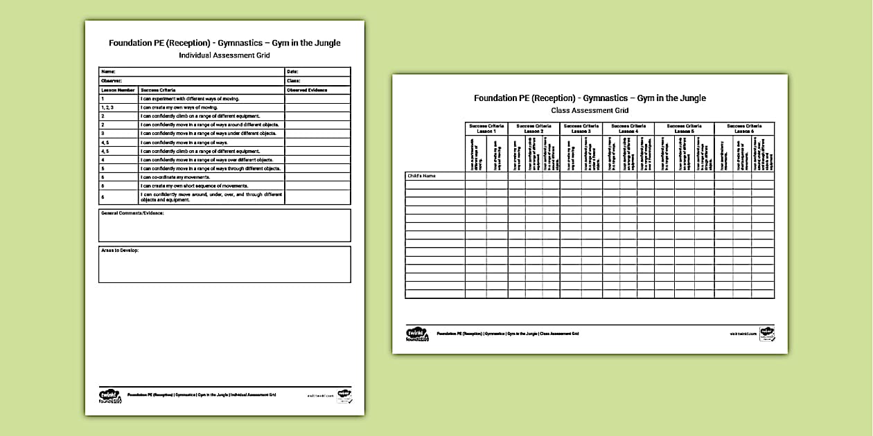 EYFS PE Gym in the Jungle Assessment Pack (teacher made)