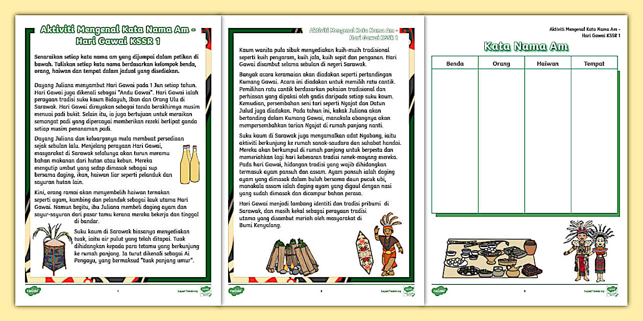 Aktiviti Mengenal Kata Nama Am - Hari Gawai KSSR 1 - Twinkl