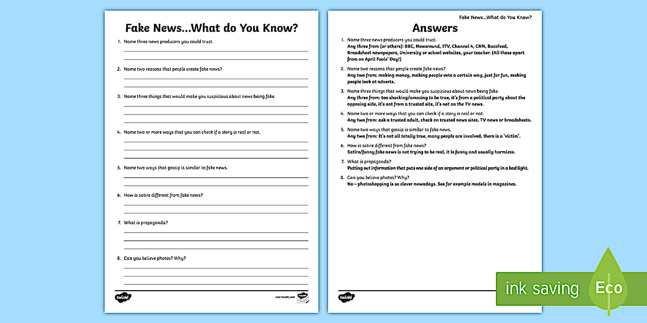 Fake News Worksheet / Worksheet - ESL Fake News Resources