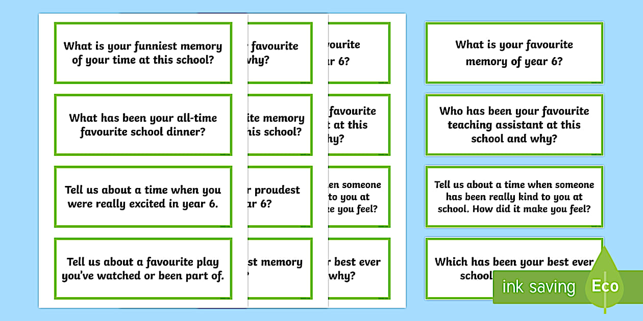 Editable End of Year 6 Reflection Question Cards Activity