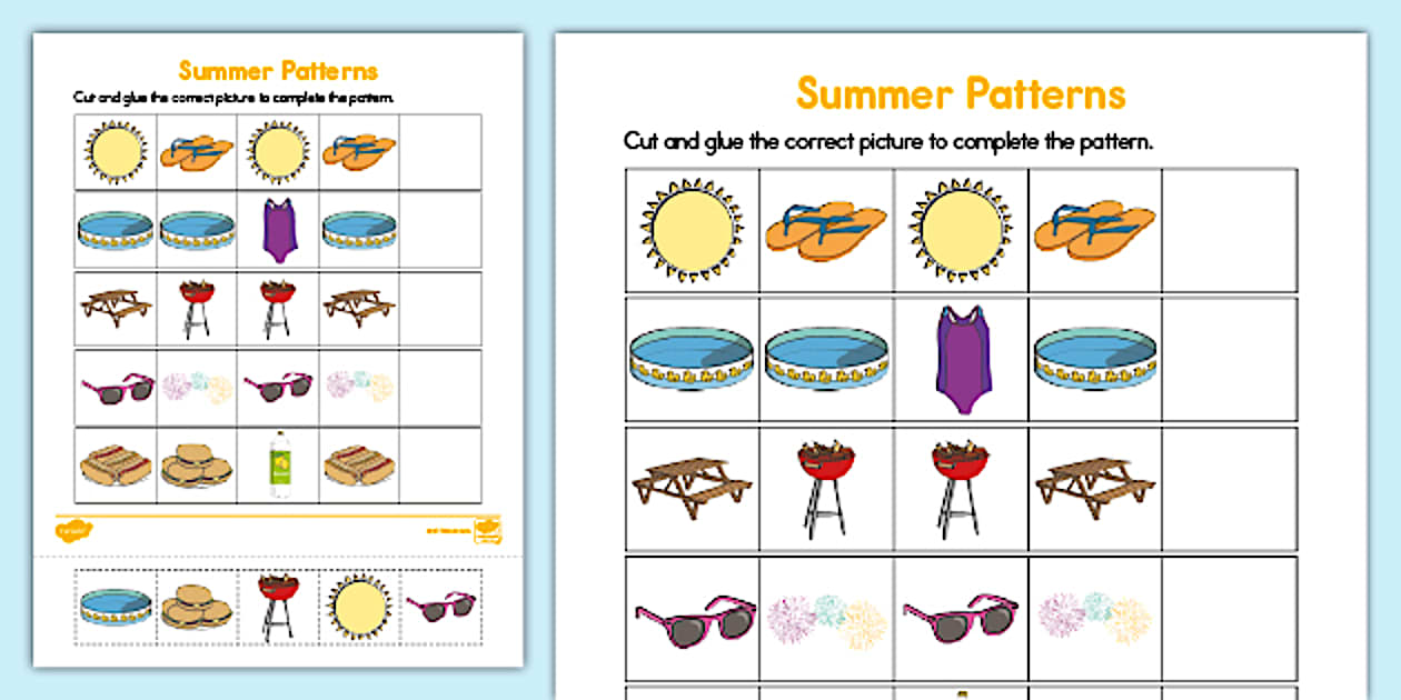 Summer Cut And Paste Patterns | Twinkl USA Resources