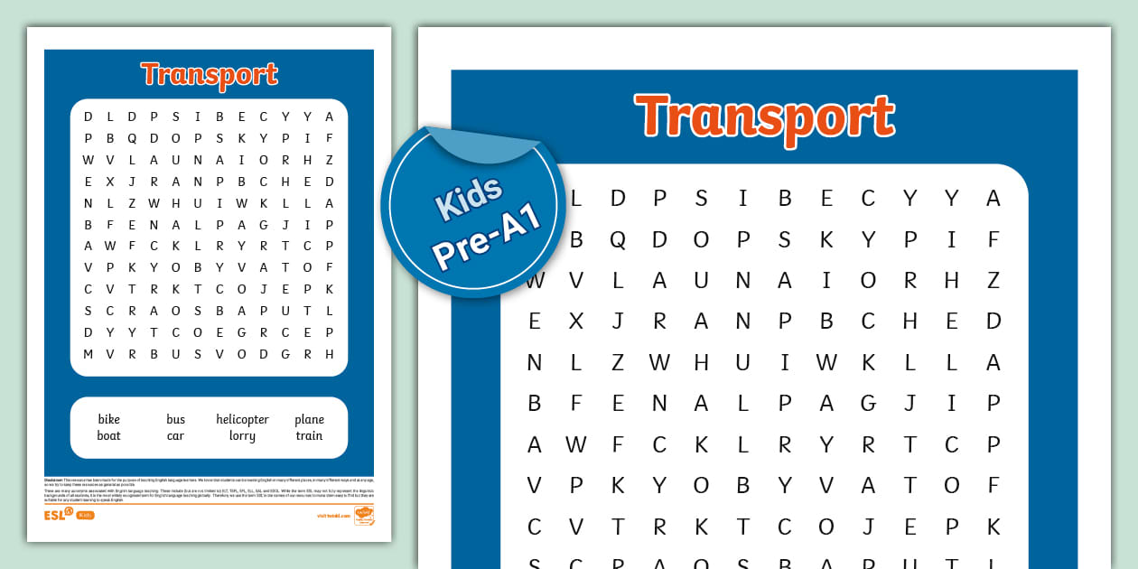 ESL Transport Word Search for Kids (teacher made) - Twinkl
