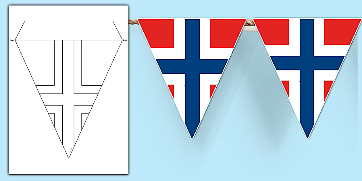 Fargelegg vimpler med det norske flagg - Twinkl