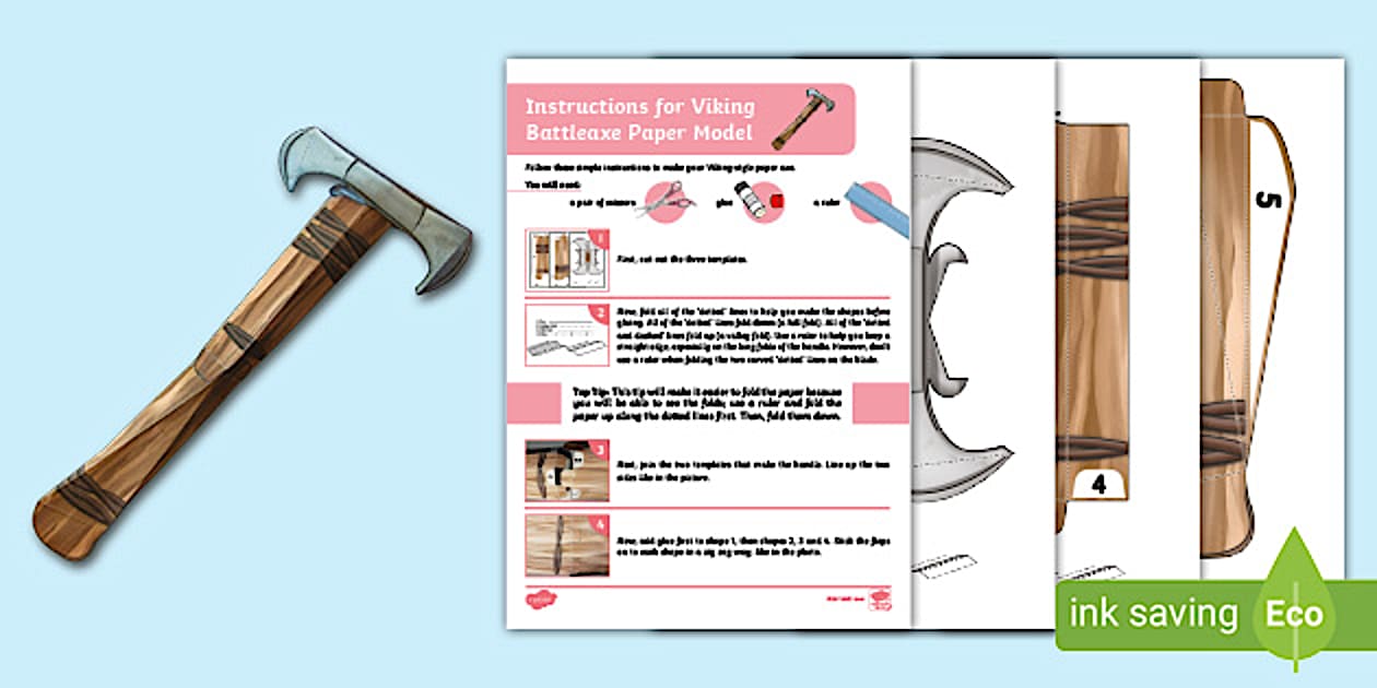 Black and White Viking Battle Axe Paper Model - Twinkl