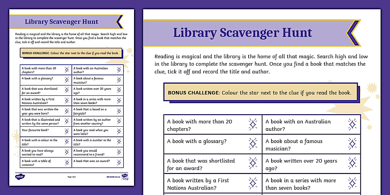 Magical Reading - Library Scavenger Hunt (teacher made)