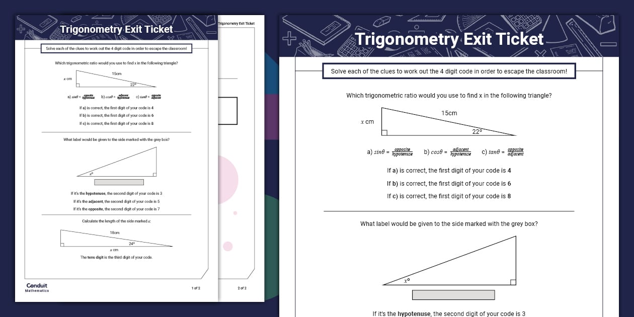 Trigonometry (Sides Only) Exit Ticket (teacher made)