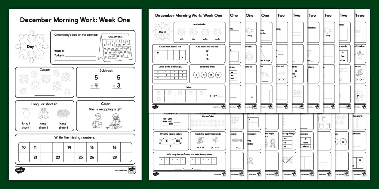 Kindergarten December Morning Work Bundle (teacher made)
