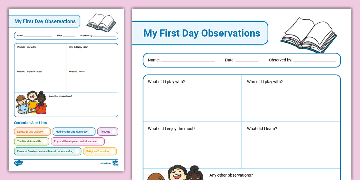NI EYFS Foundation Stage My First Day Observation Sheet