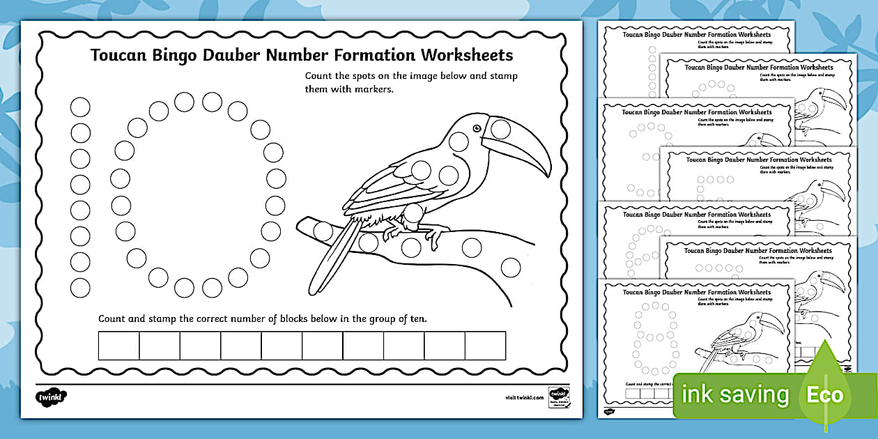 Toucan Bingo Dauber Number Formation Worksheets - Twinkl