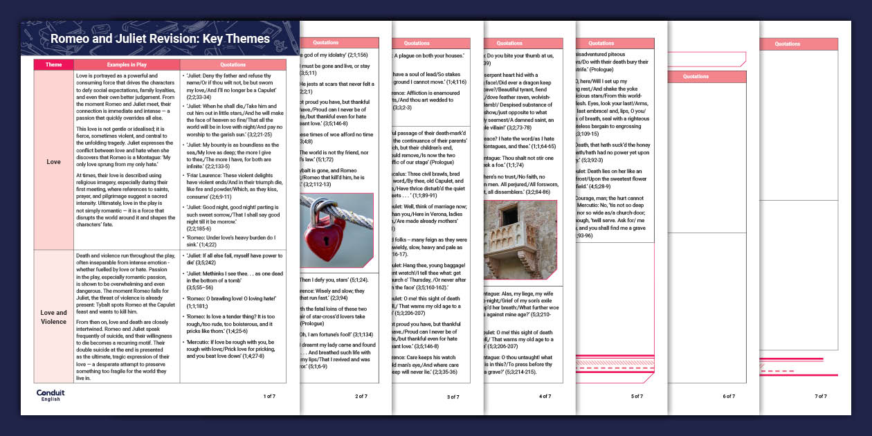 Romeo and Juliet Revision: Key Themes (teacher made)