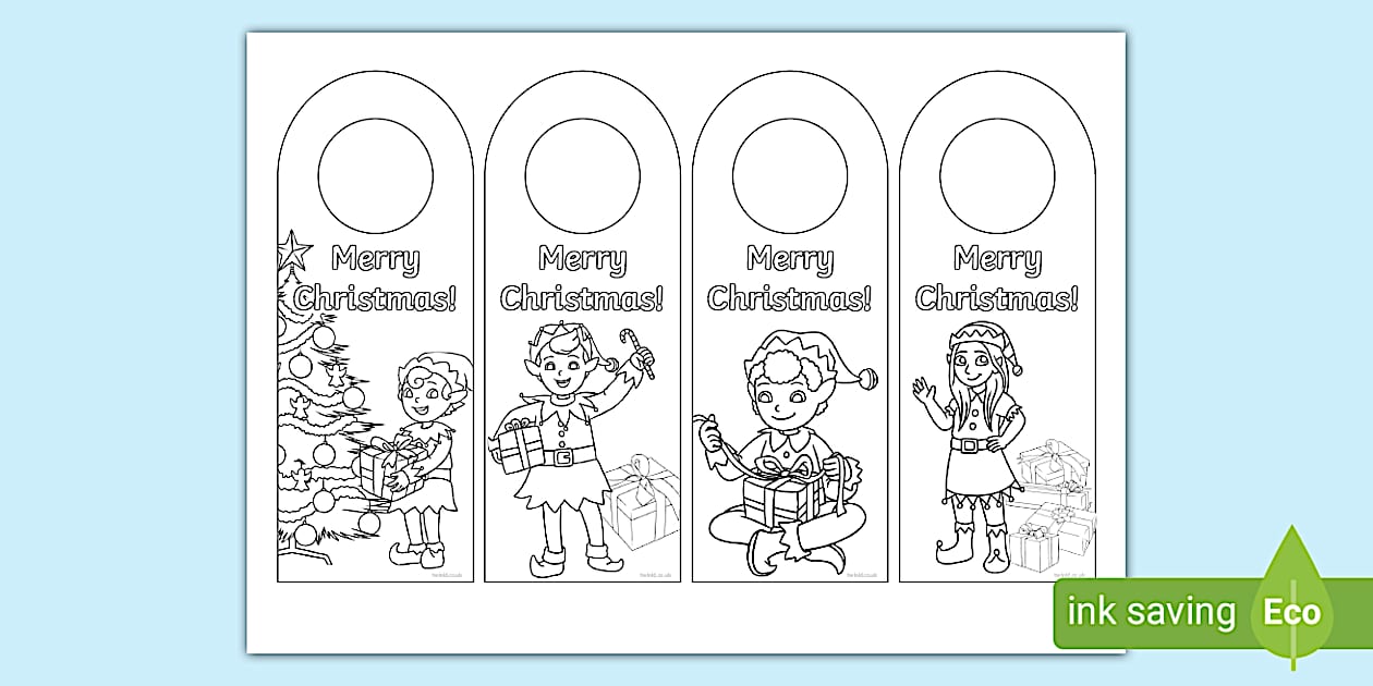 Christmas Elf Door Hanger Colouring Page - Twinkl - KS1