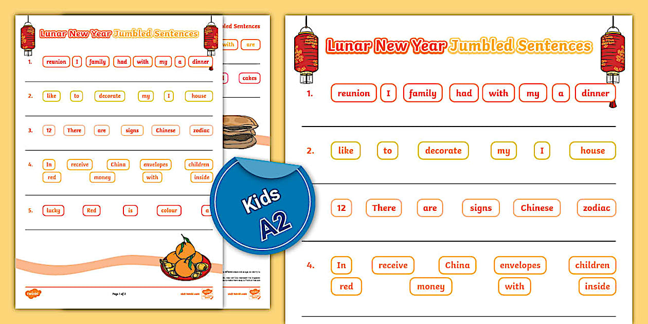ESL Lunar New Year Jumbled Sentences | Lunar New Year [Kids, A2]