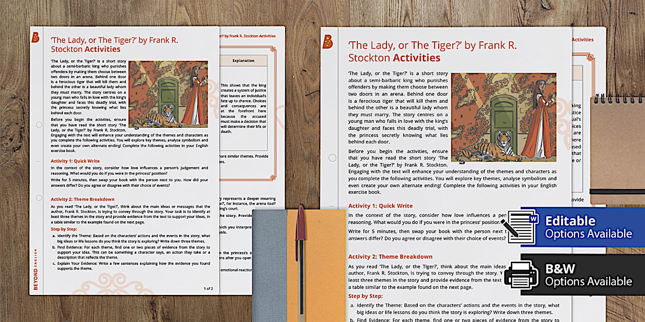 Short Story: The Lady, or The Tiger? by Frank R. Stockton Activities
