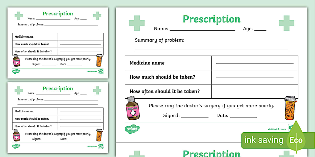 Role Play Prescription Form (teacher made) - Twinkl