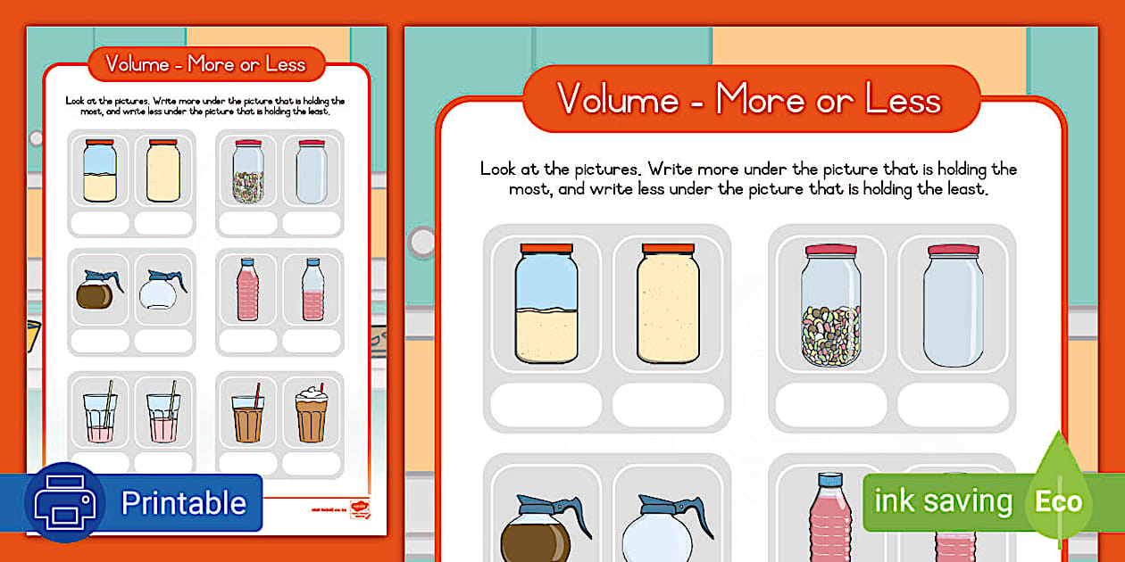 Grade 1 Mathematics: Volume - More or Less Activity Sheet