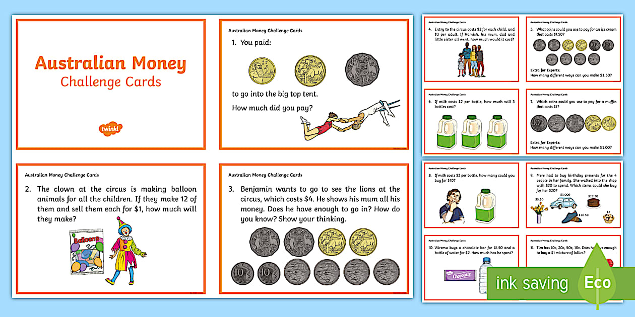 Australian Money Challenges | Counting Money Task Cards
