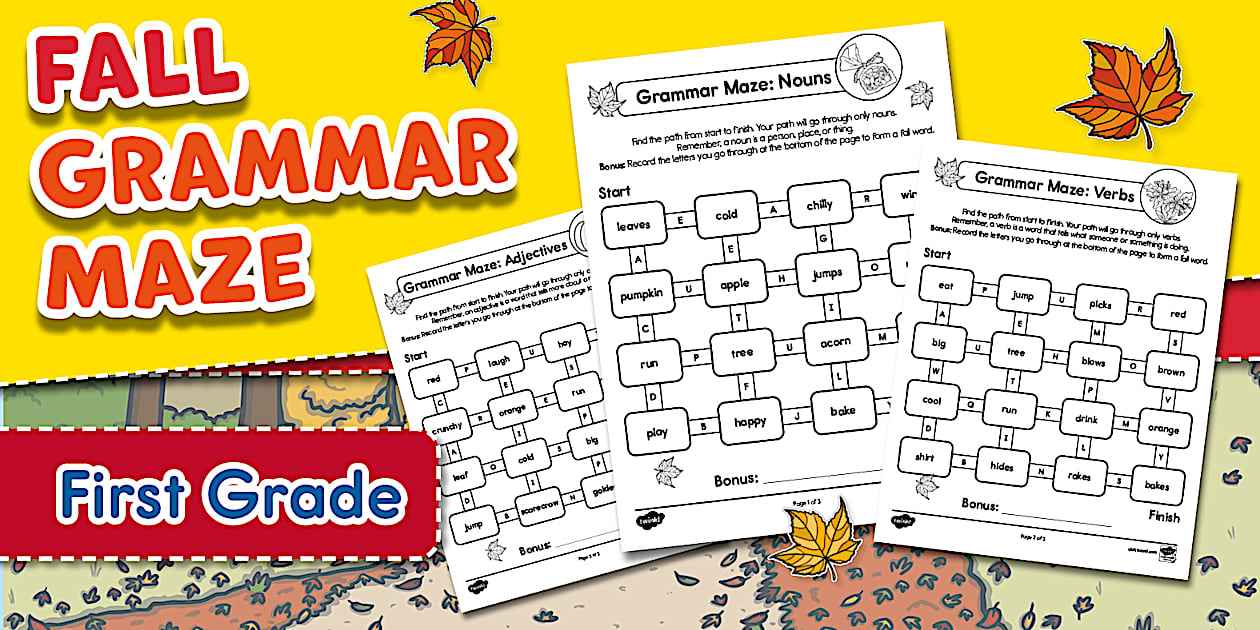 First Grade Fall Grammar Maze Worksheet (Teacher-Made)