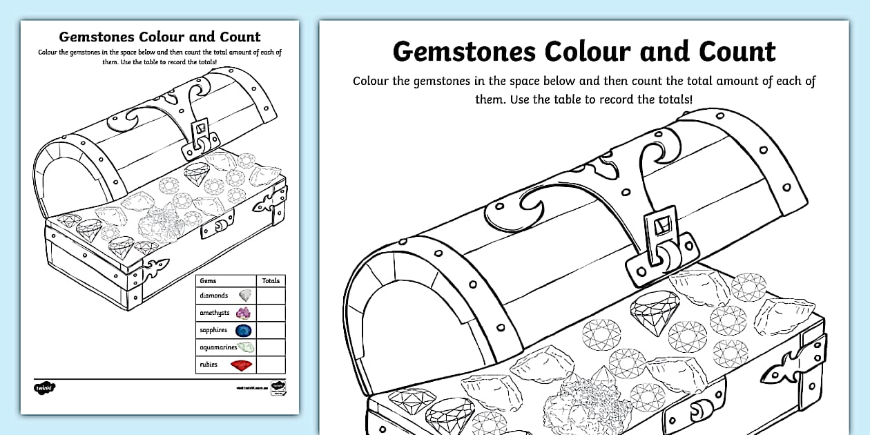 Gemstones Colour and Count Worksheet (Teacher-Made) - Twinkl