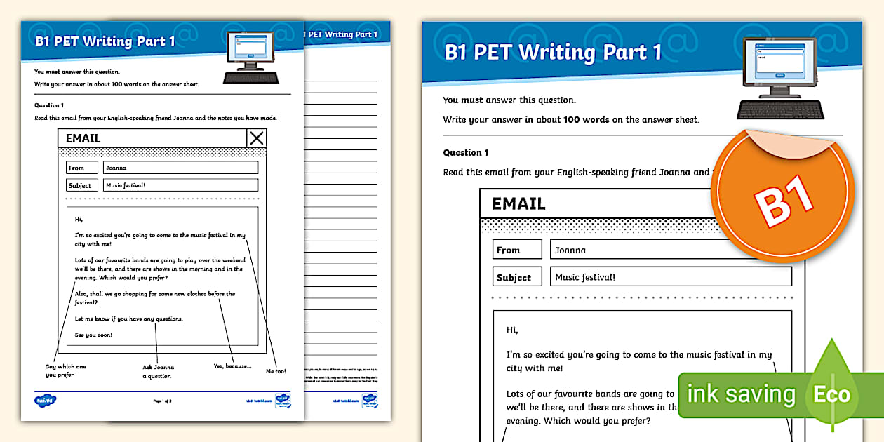 B1 PET Writing Part 1 Worksheet (1) (teacher made) - Twinkl