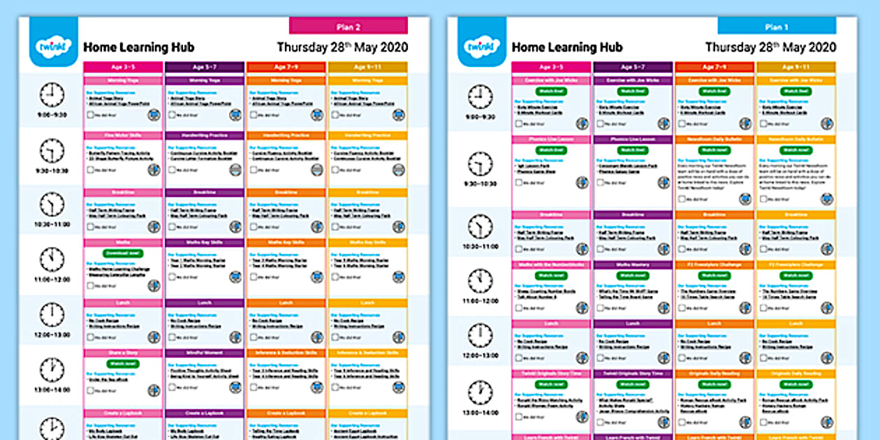 Home Learning Hub Daily Plan Thursday 28th May - Twinkl