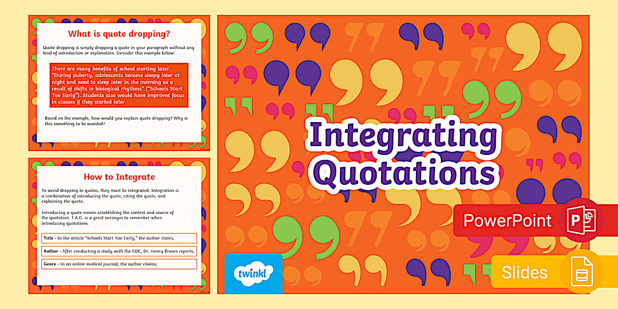 Integrating Quotations PPT & Google Slides for 6th-8th Grade