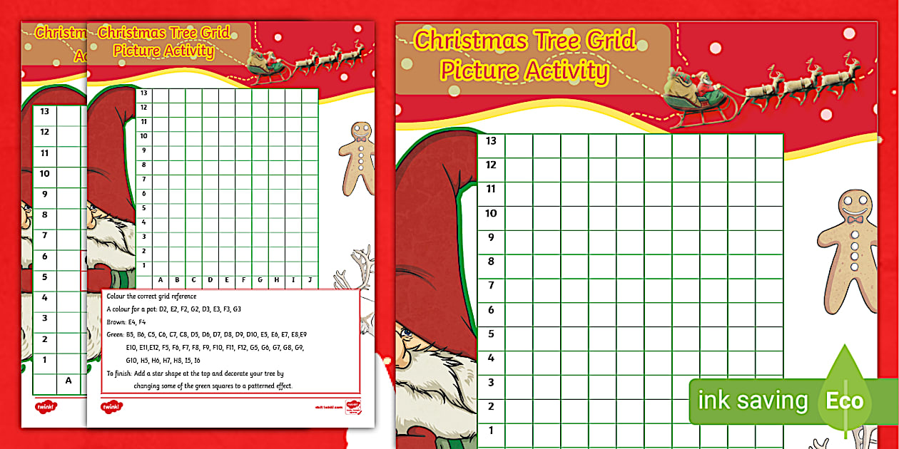 Christmas Tree Grid Picture Worksheet - Twinkl