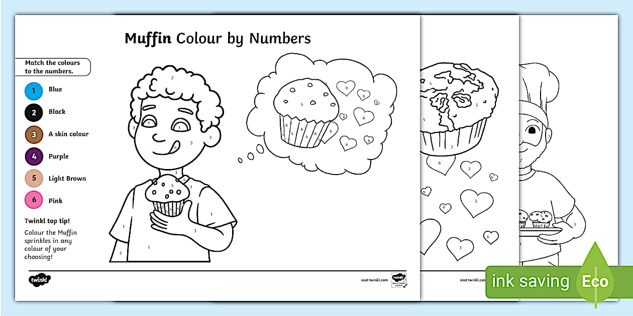 Muffin Colour-by-Number Pages | Twinkl | KS1 | Colouring