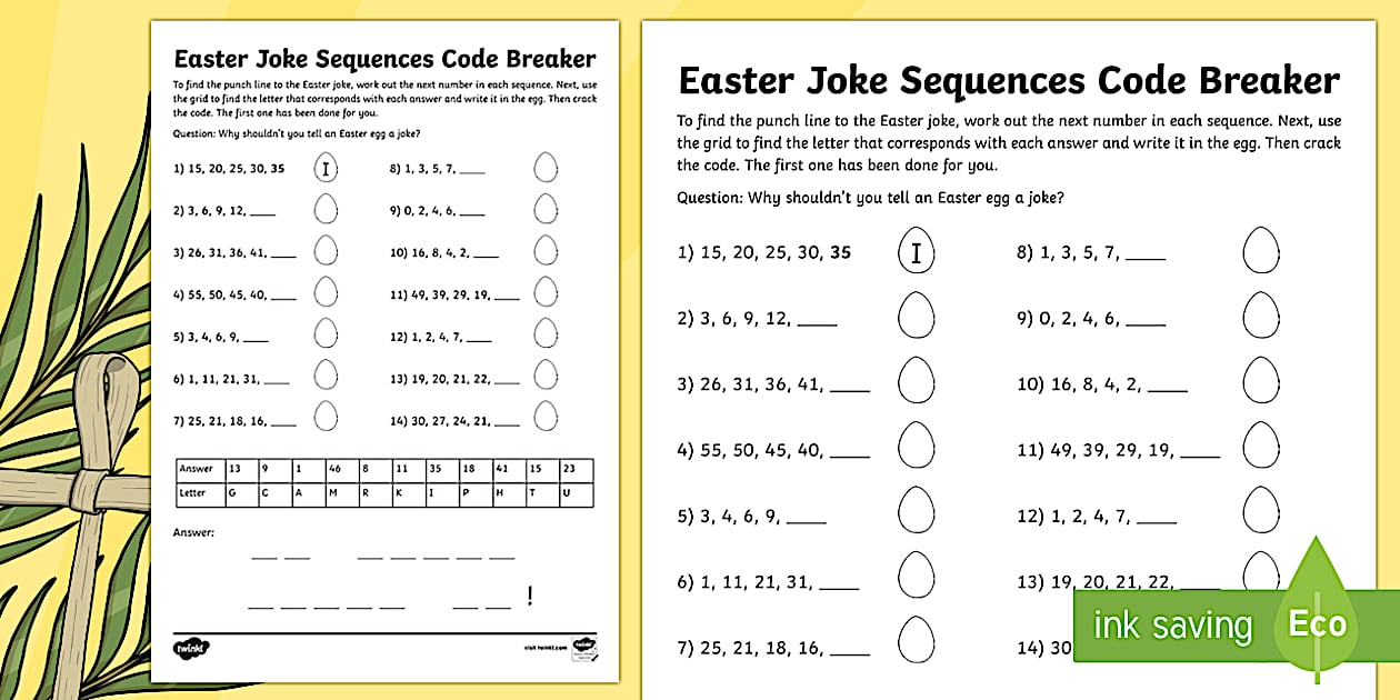 Easter Joke Sequences Code Breaker Worksheet / Worksheet