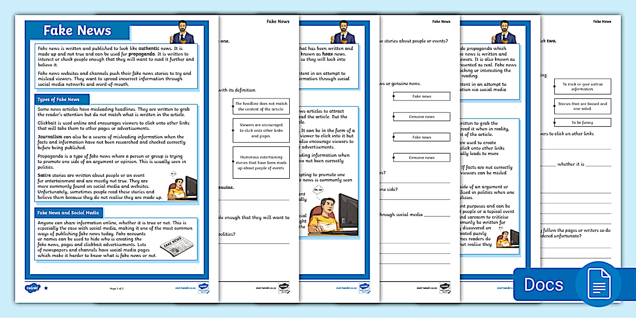 Fake News Differentiated Reading Comprehension - Twinkl