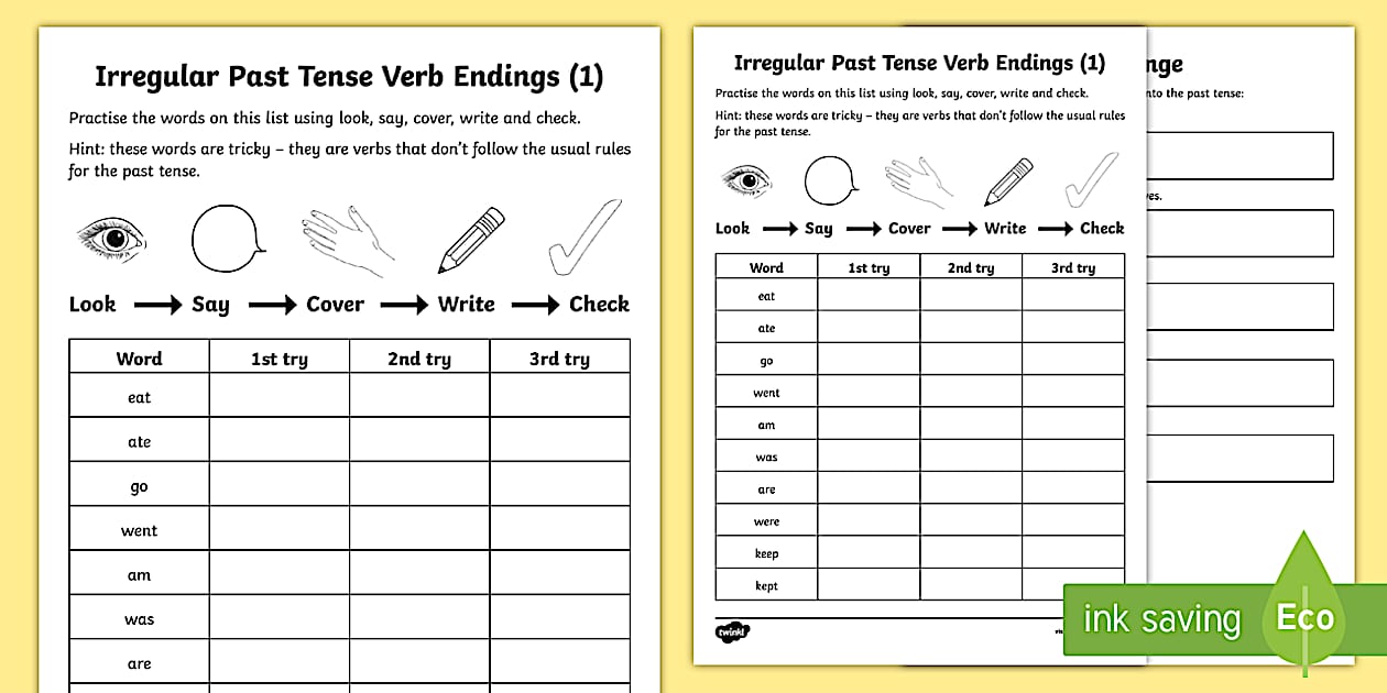 Year 2 Spelling Practice Irregular Past Tenses (1) Homework Worksheet