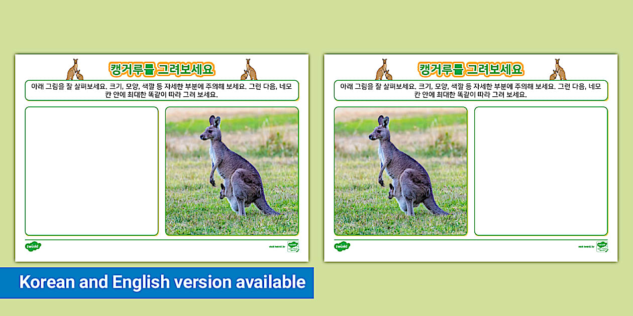 캥거루 그림 따라 그리기 | Draw the Kangaroo Worksheet