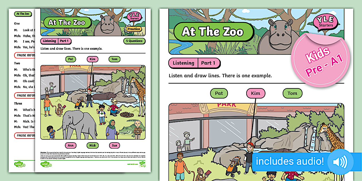 YLE Starters - Listening Part 1- Practice Sheet (At the Zoo)