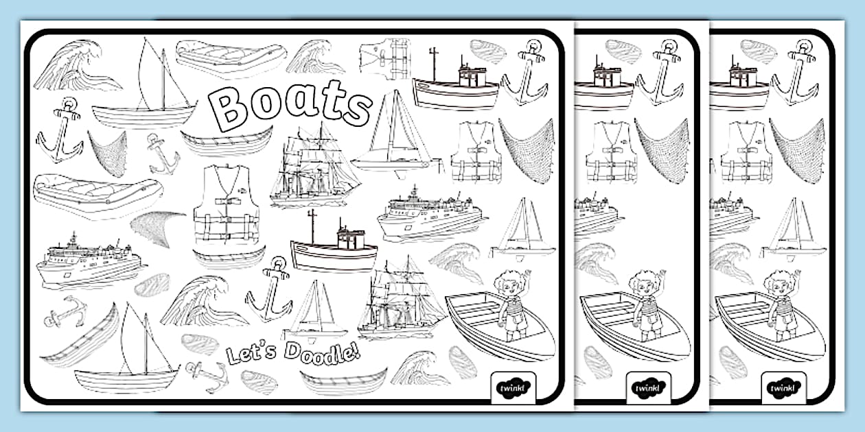 Boats Doodle Colouring Pages - Twinkl - KS1 (teacher made)