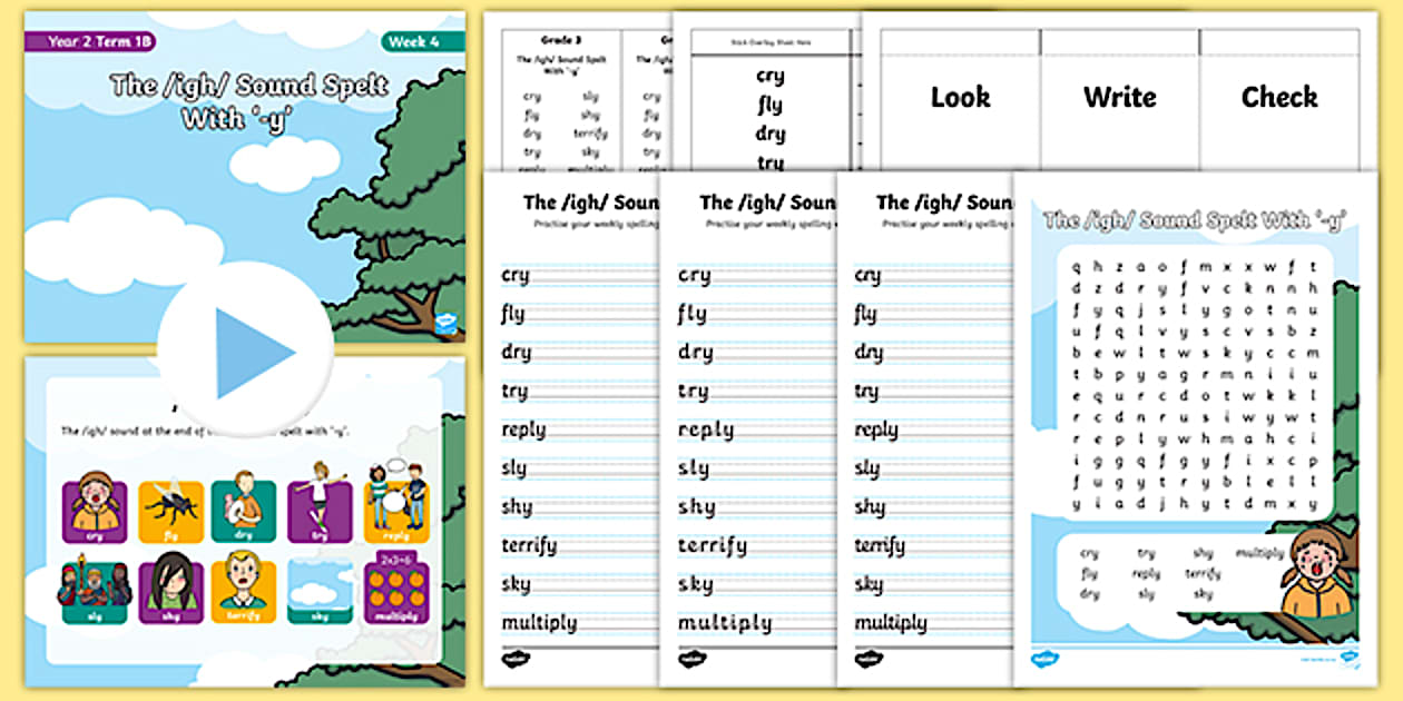 Grade 3 Phonics -igh spelt with 'y' Spelling Pack - Twinkl