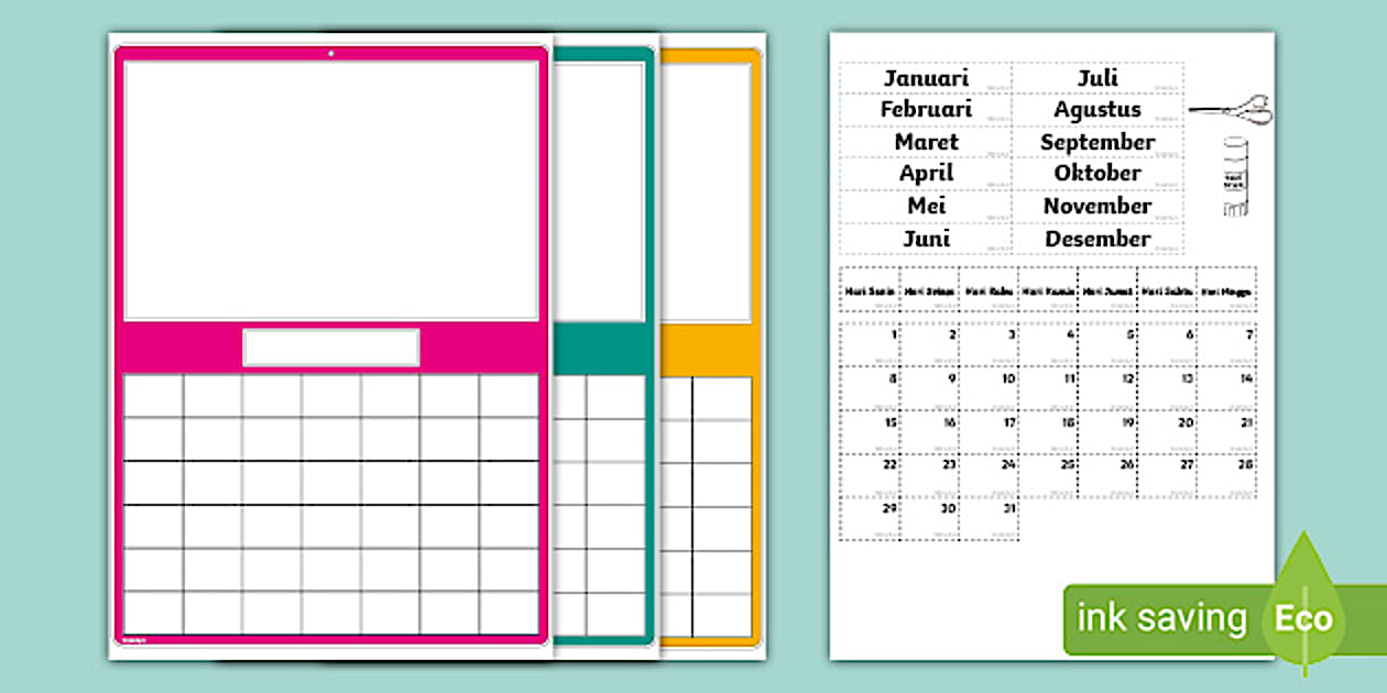 Editable Cut and Stick Monthly Calendar Indonesian - Twinkl