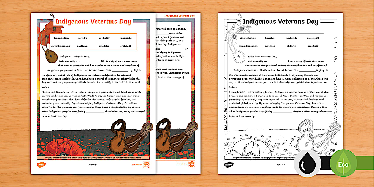 FREE! - National Indigenous Veterans Day Cloze Activity
