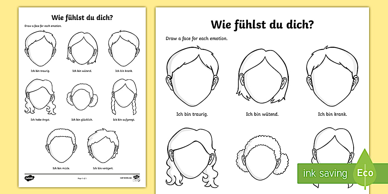 Emotions and Feelings - German Activity Sheet - Twinkl