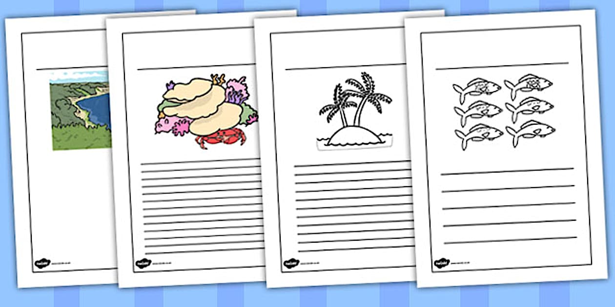 Great Barrier Reef Writing Frames Black and White - australia