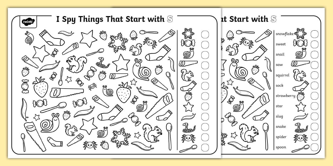 I Spy Things That Start with 's' Activity Sheet