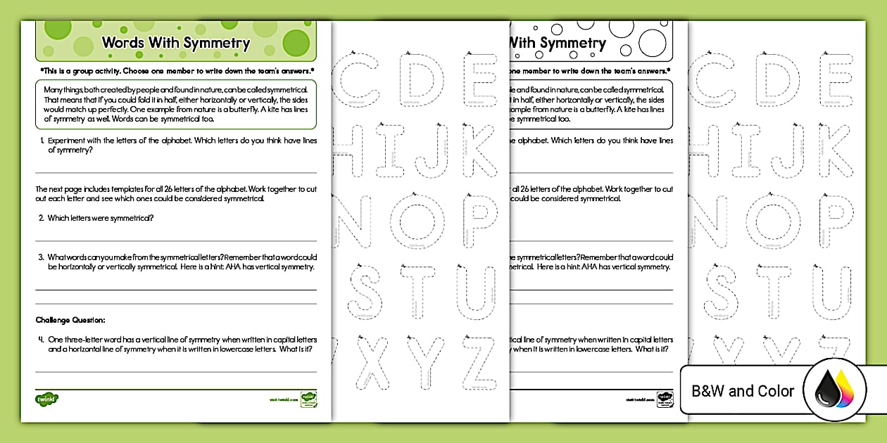 Second Grade Words With Symmetry Activity Sheet - Twinkl