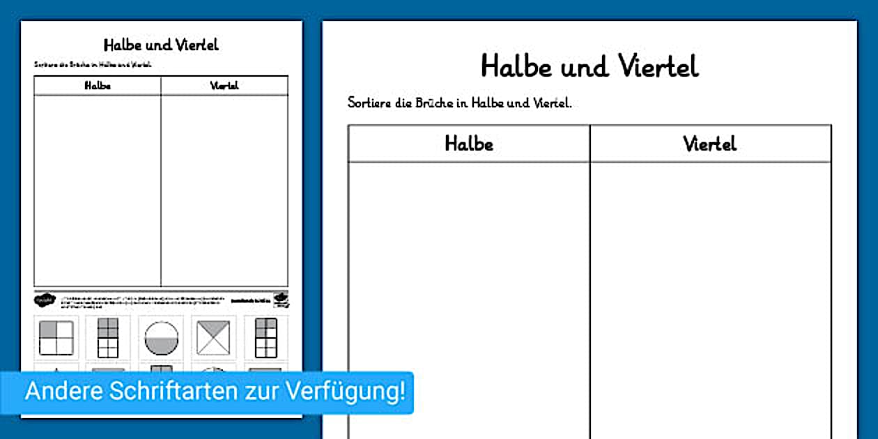 Halbe und Viertel - Arbeitsblatt (teacher made) - Twinkl
