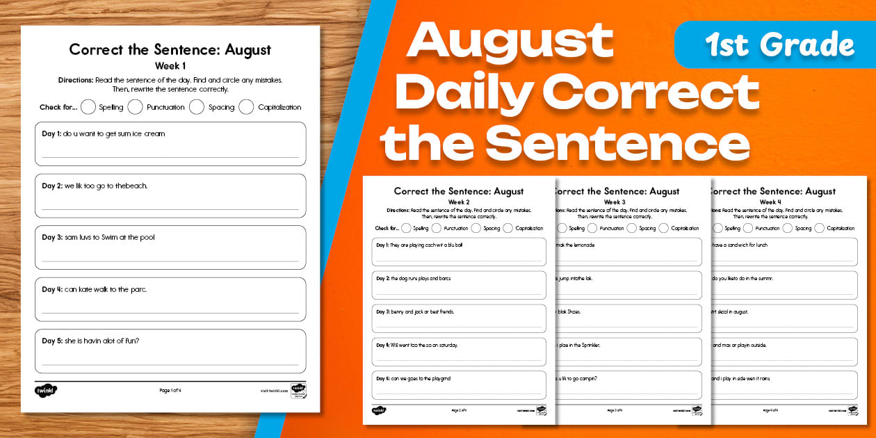 First Grade August Grammar Practice (teacher made) - Twinkl
