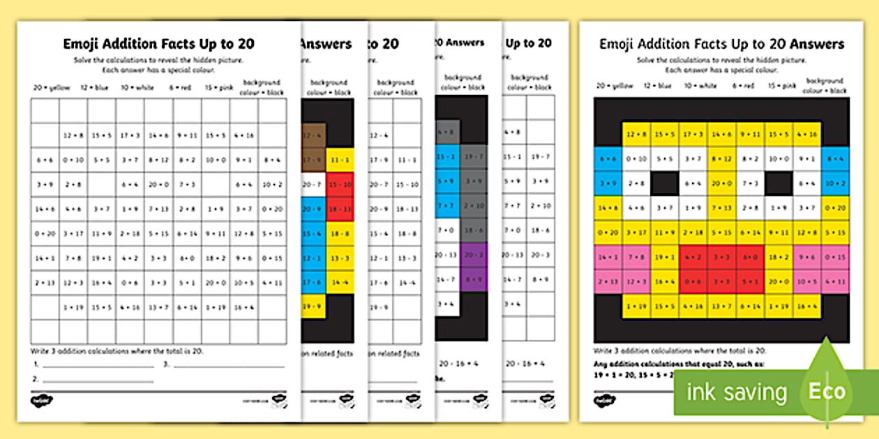 😊 KS1 Emoji Addition and Subtraction Mosaic Activity Pack