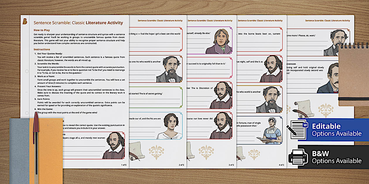 Sentence Scramble: Classic Literature (teacher made)